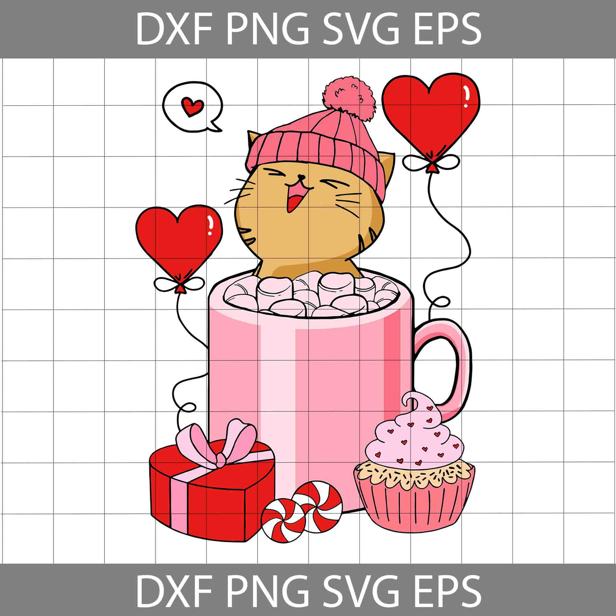 Cat In A Cup Valentine's Day Svg, Cat Lover Svg, Valentine's Day Svg ...