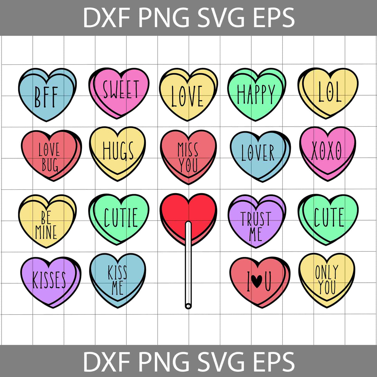Candy Hearts And Lollipops Svg, Conversation Hearts Svg, Valentine's ...