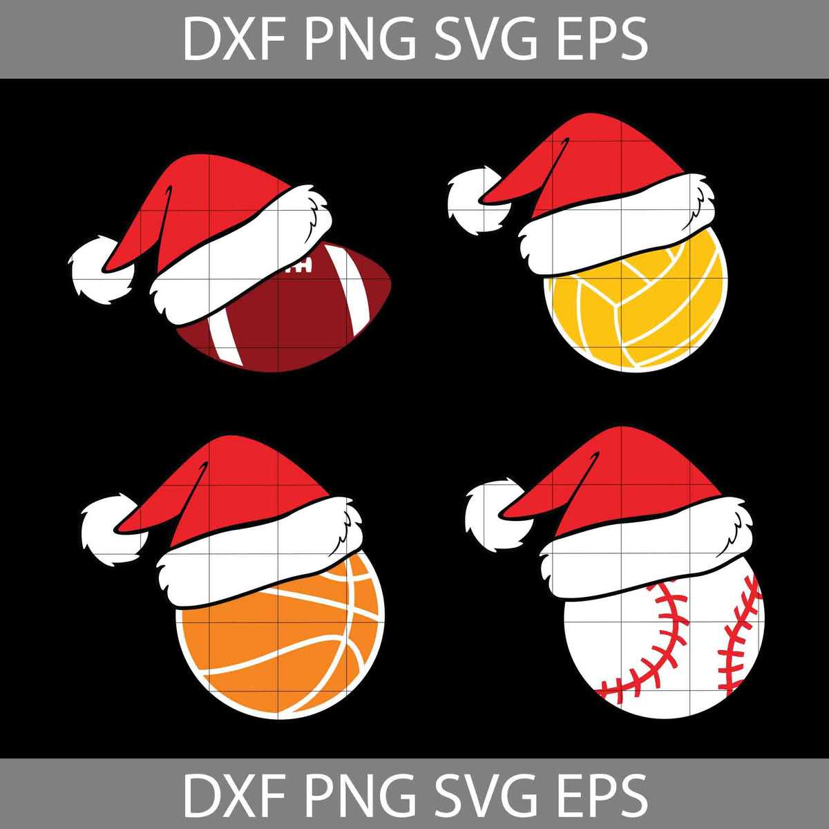 FootBall Santa Christmas Hat SVG Bundle, Basketball And Baseball SVG ...