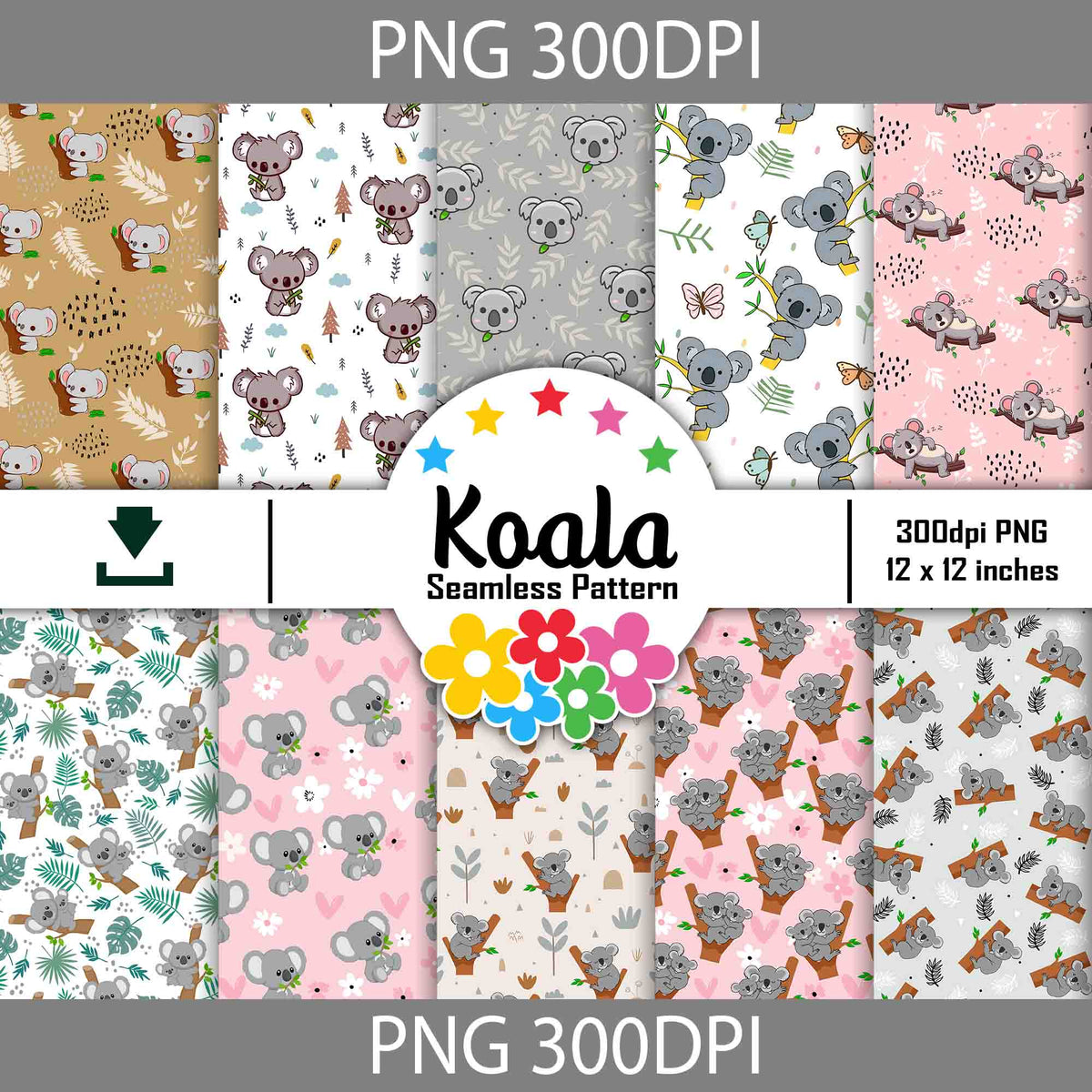 Koala Seamless Pattern, Digital Papers, Scrapbook Papers, Pattern Paper ...