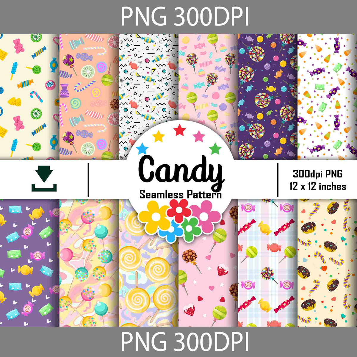 Candy Seamless Pattern, Digital Papers, Scrapbook Papers, Pattern Paper, Background, Wallpaper ...