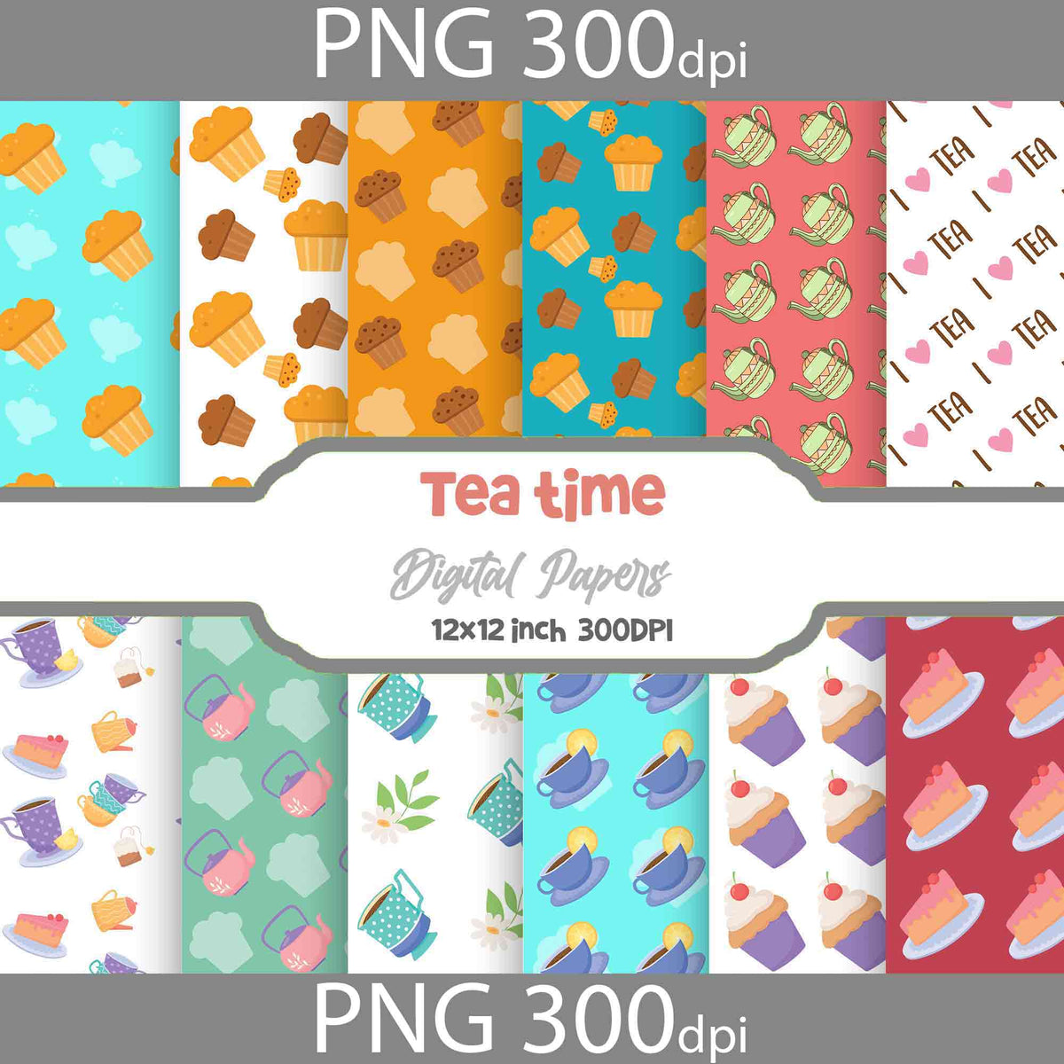 Tea time Seamless Pattern, Scrapbook, Digital Paper, Wallpaper ...