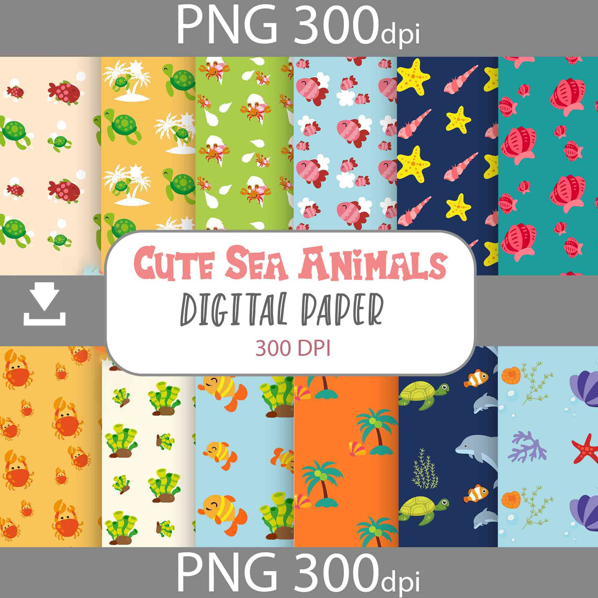 Cute Sea Animals Seamless Pattern, Digital Papers, Scrapbook Papers ...