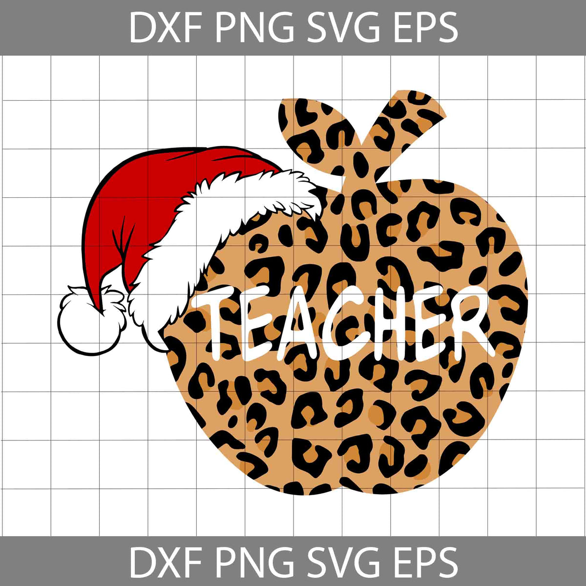 Teacher Apple Leopard Santa Hat Svg, Christmas Teacher Svg, Christmas ...
