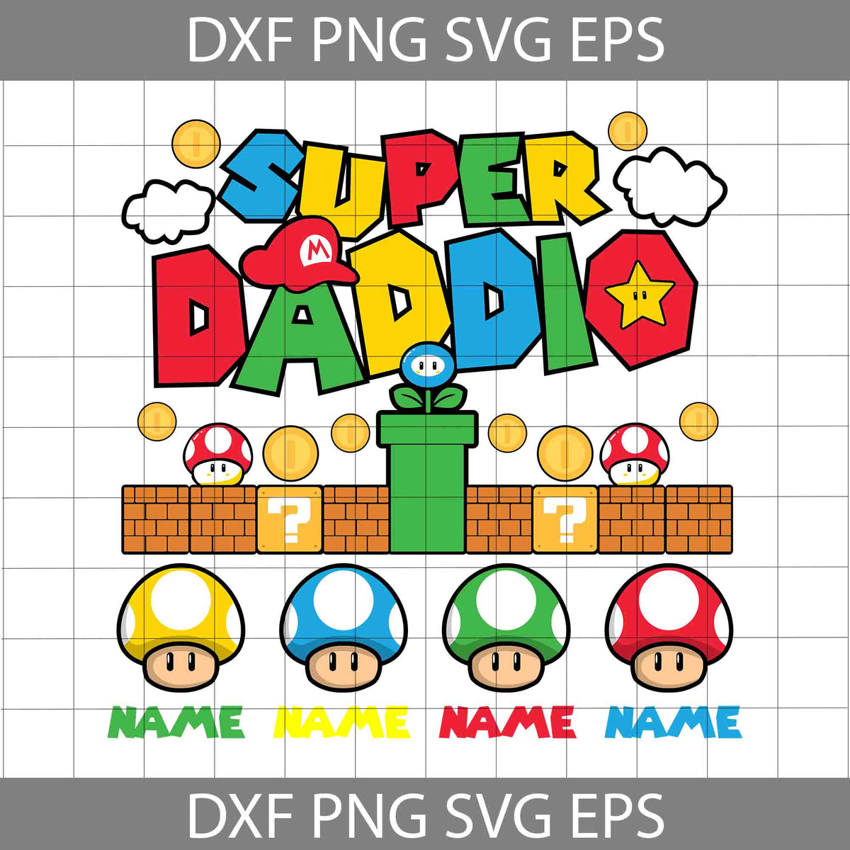 Super Daddio Svg, Super mario Svg, Custom Name Svg, Dad Svg, Father's ...