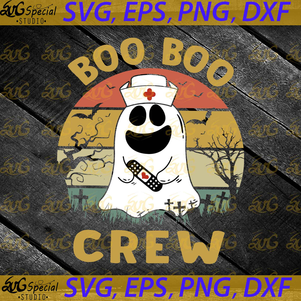Boo Boo Nurse Crew Halloween Svg, Funny Boo Ghost Retro Sunset Vintage ...