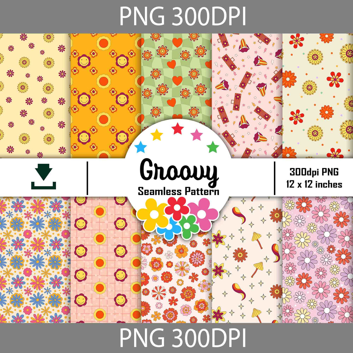 Groovy Seamless Pattern, Digital Papers, Scrapbook Papers, Pattern ...