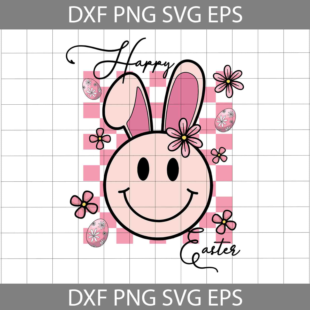 Happy Easter Smiley Bunny Ears Svg, Bunny Svg, Easter's Day Svg, Cricut ...