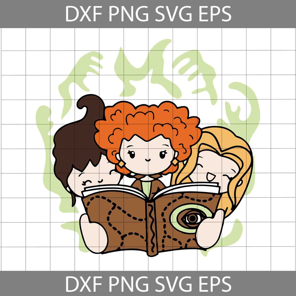 Cute Witches Hocus Pocus And Book Svg, Chibi Girl Hocus Pocus Svg ...