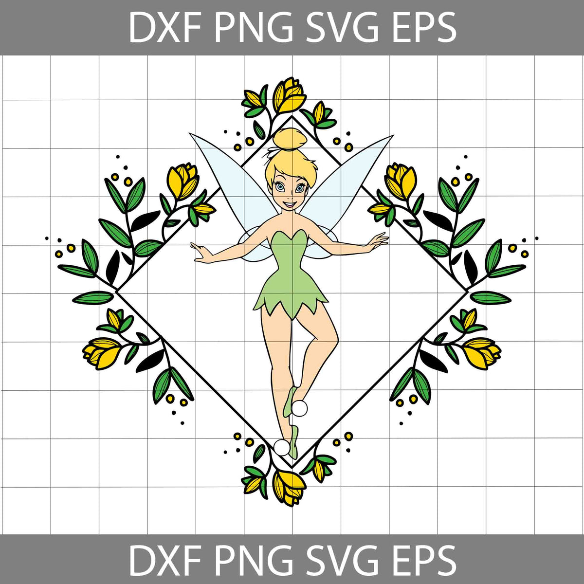 Tinkerbell Floral Frame With Flowers SVG, Cartoon Princess SVG ...