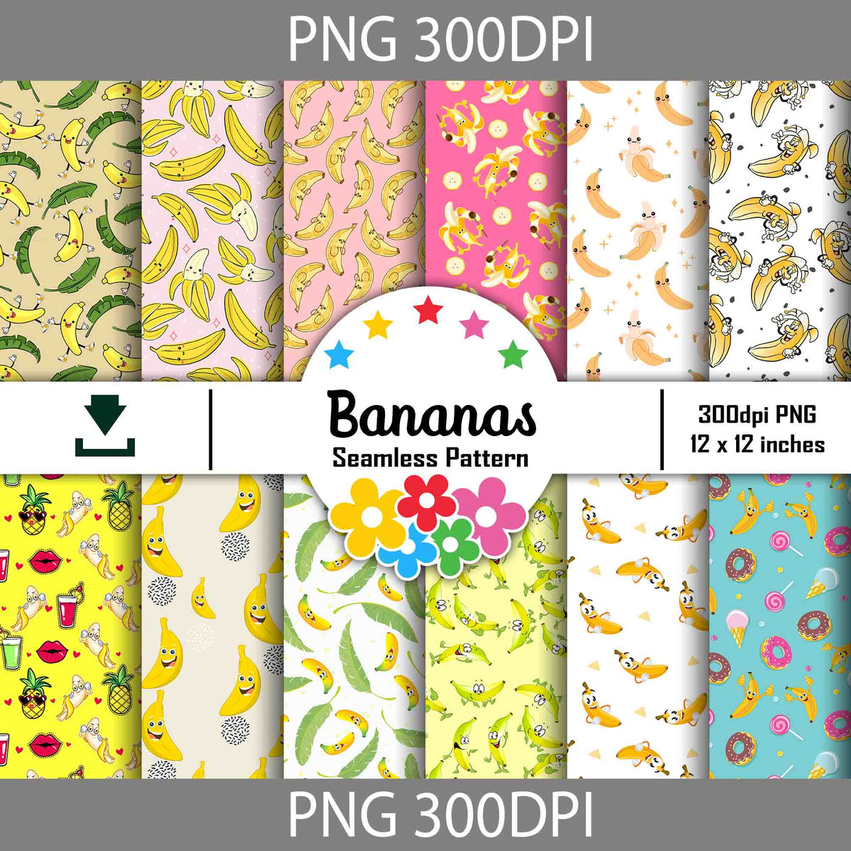 Bananas Seamless Pattern, Digital Papers, Scrapbook Papers, Pattern ...