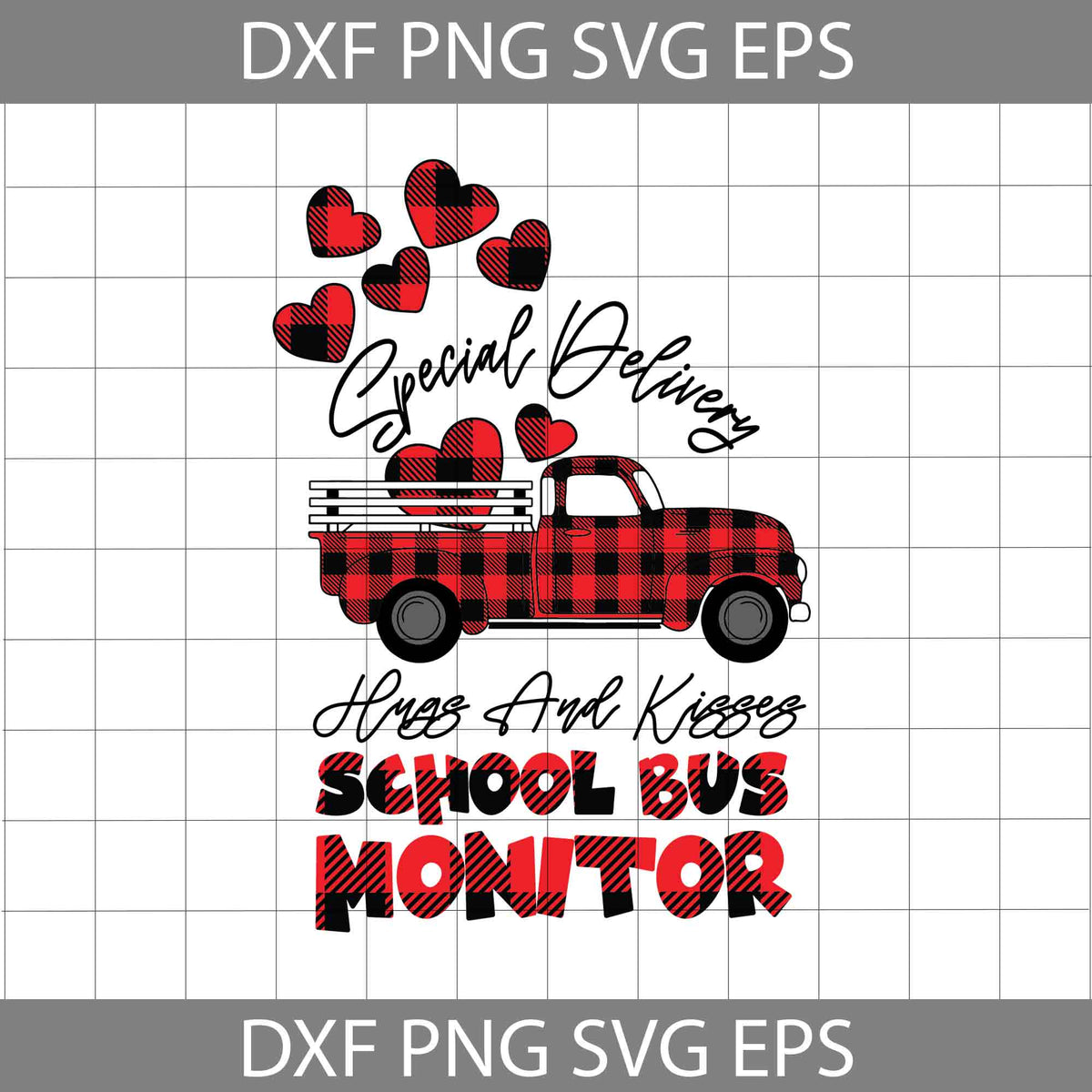Special Delivery Hugs And Kisses School Bus Monitor svg, Valentine's ...