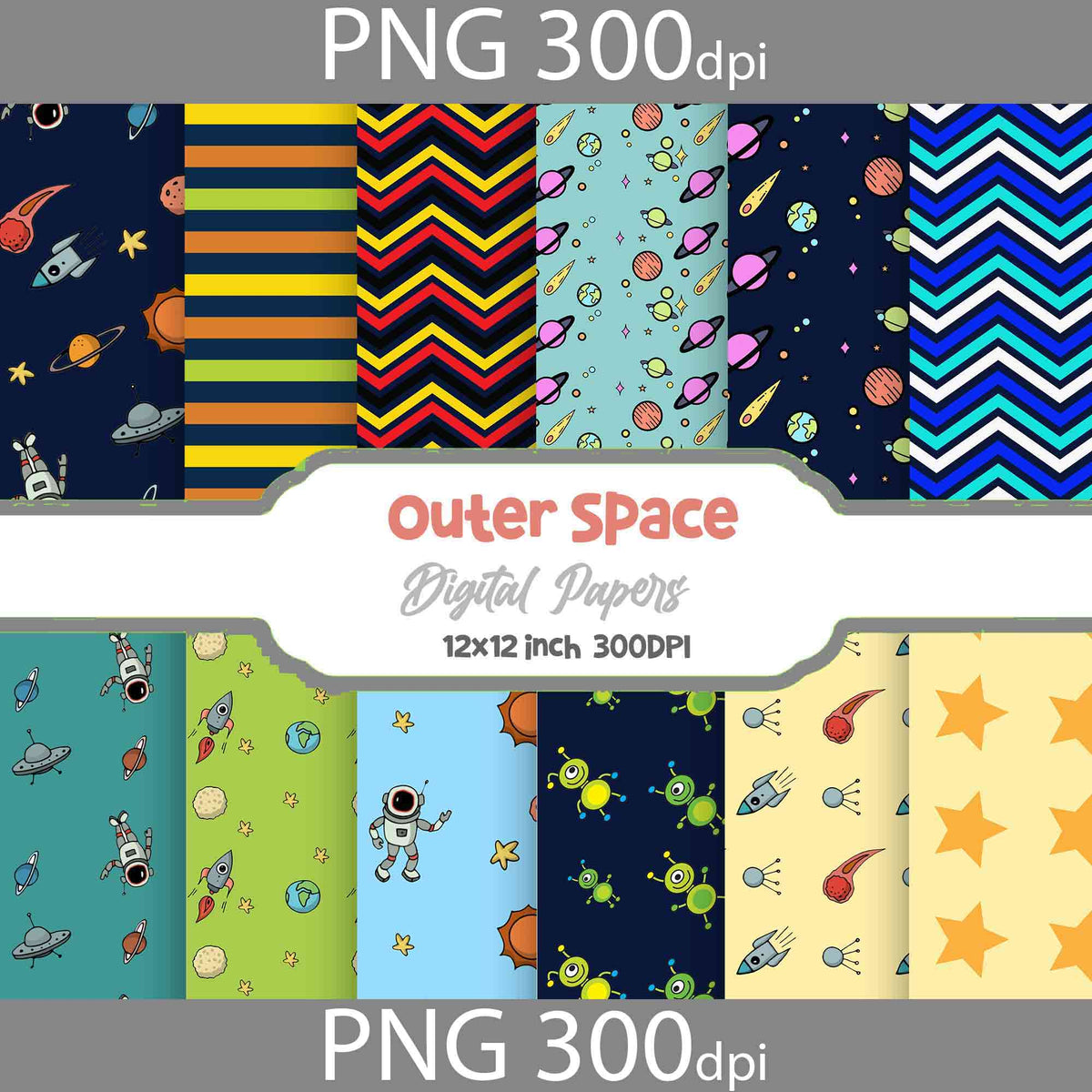Outer Space Seamless Pattern, Digital Papers, Scrapbook Papers, Pattern ...