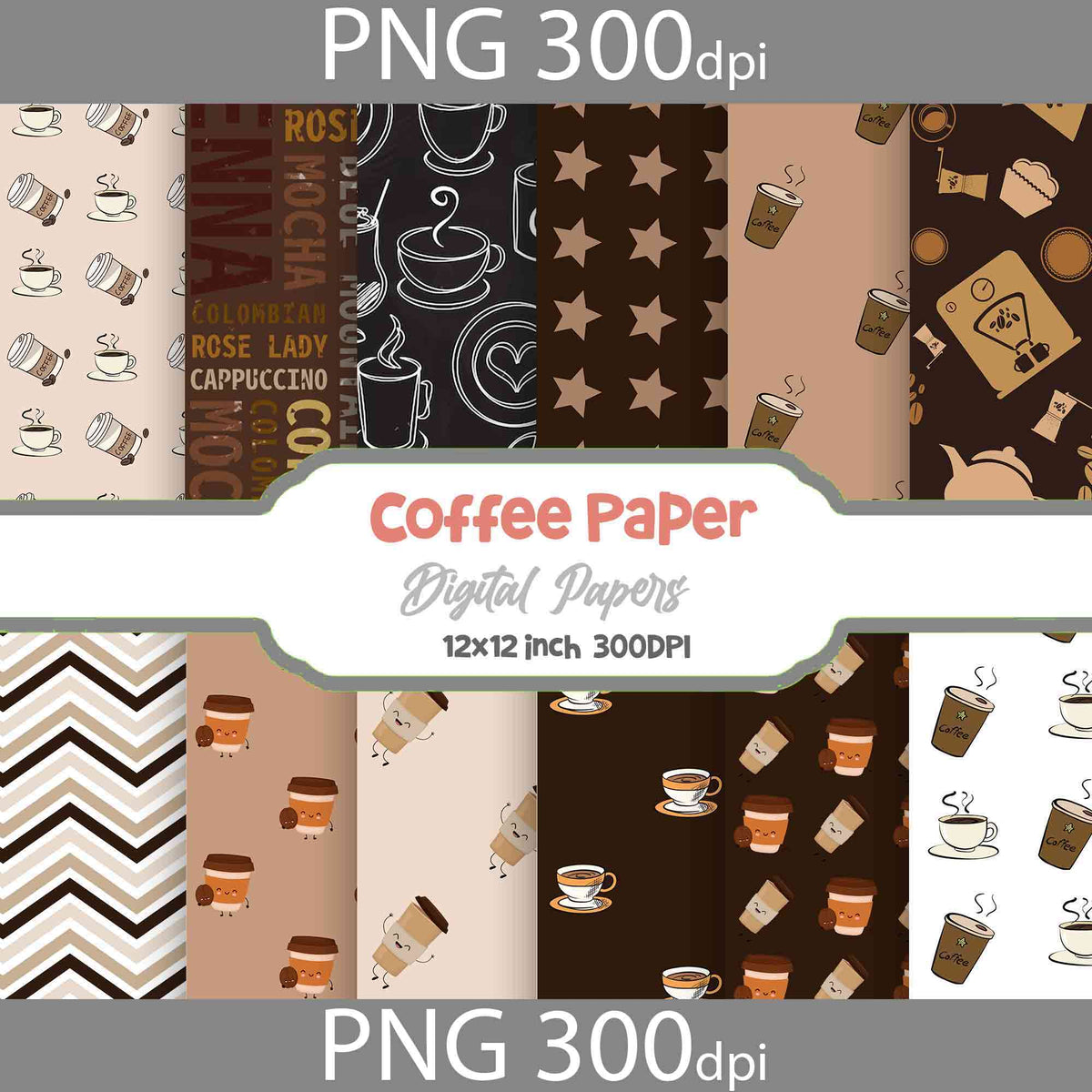 Coffee Seamless Pattern, Digital Papers, Scrapbook Papers, Pattern ...