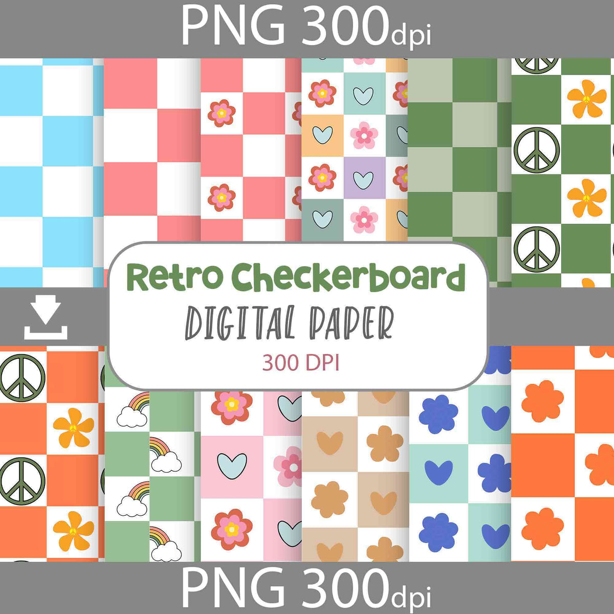 Retro Checkerboard Seamless Pattern, Scrapbook, Digital Paper ...