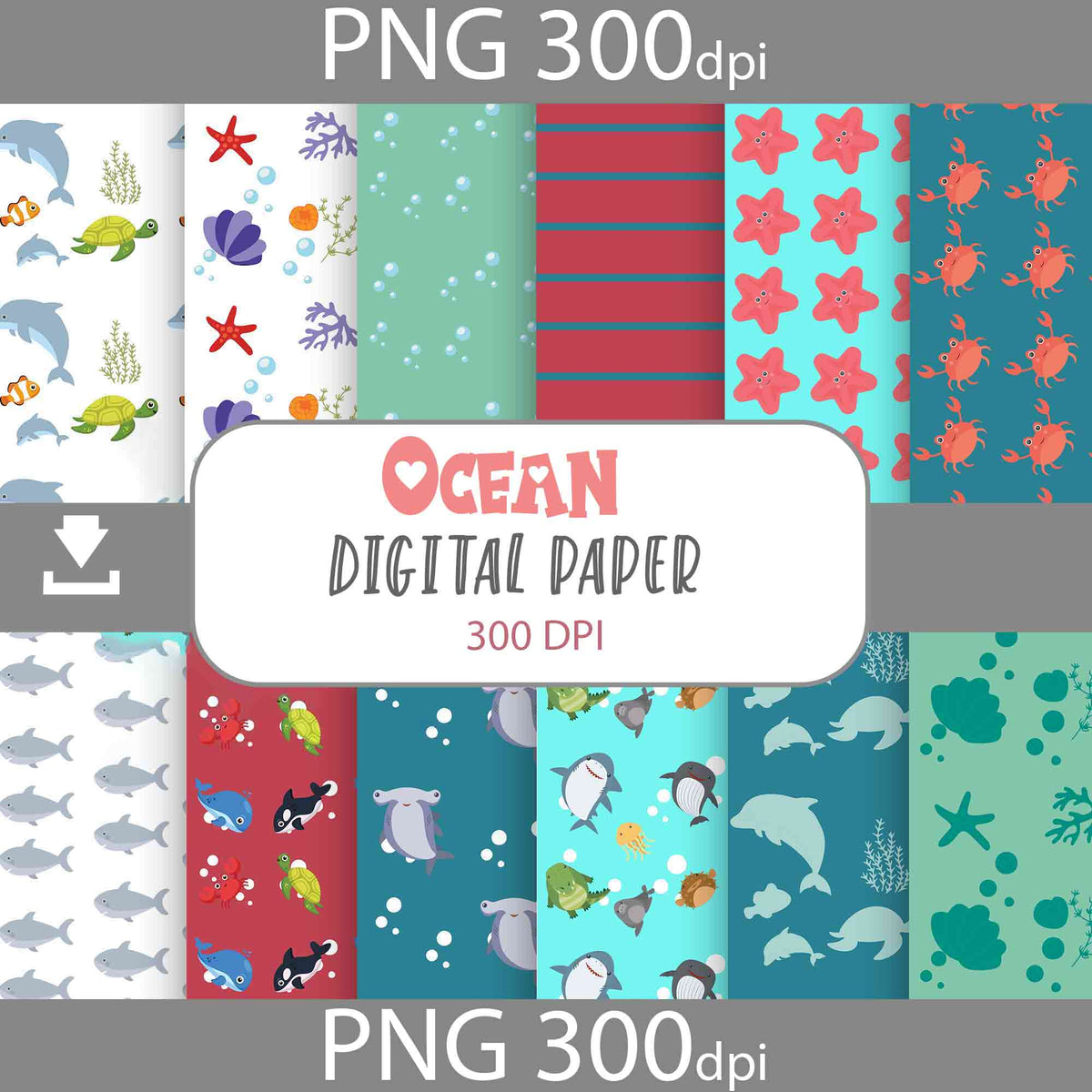 At Sea, Ocean Seamless Pattern, Digital Papers, Scrapbook Papers ...