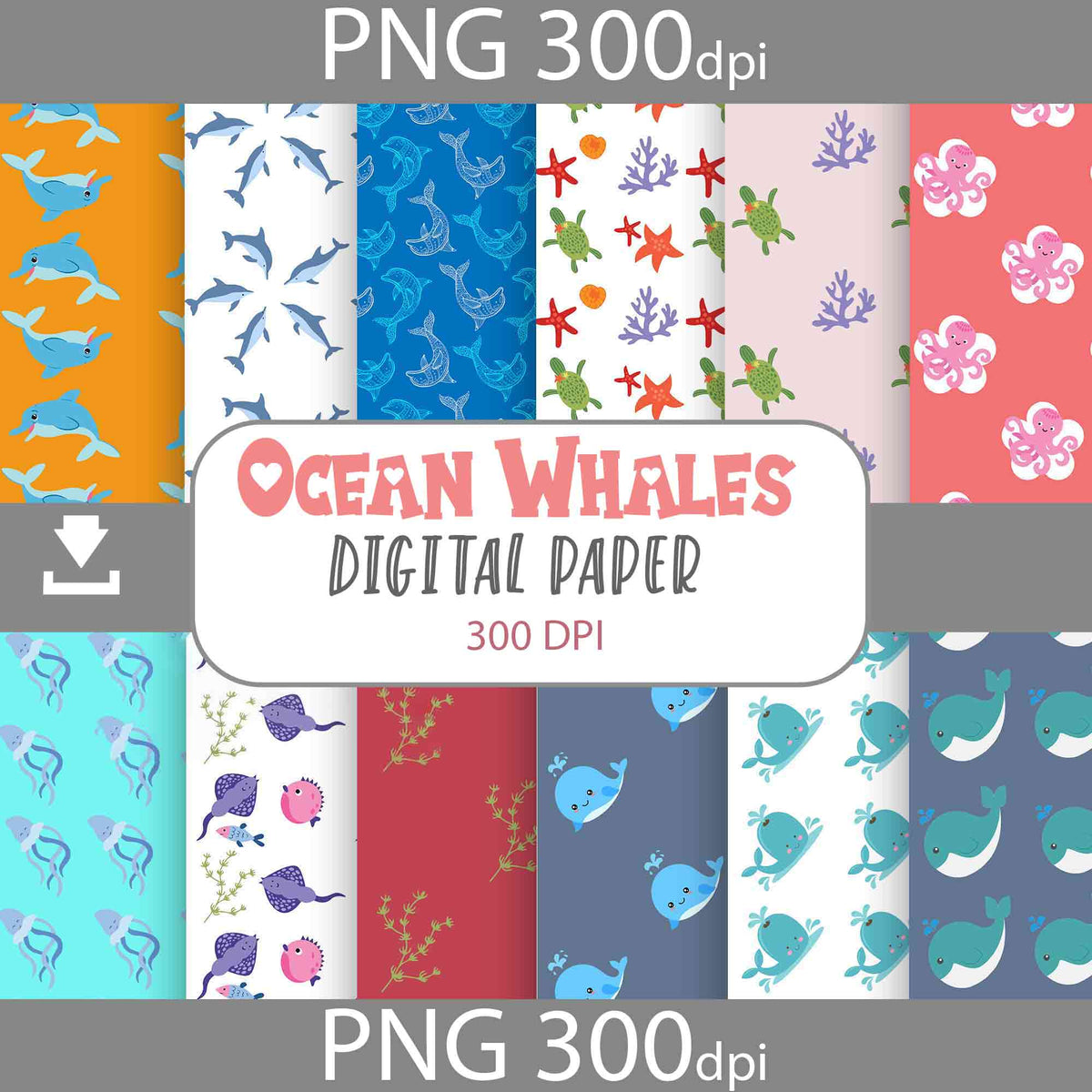 Whale Of A Time, Ocean Whales Seamless Pattern, Digital Papers ...