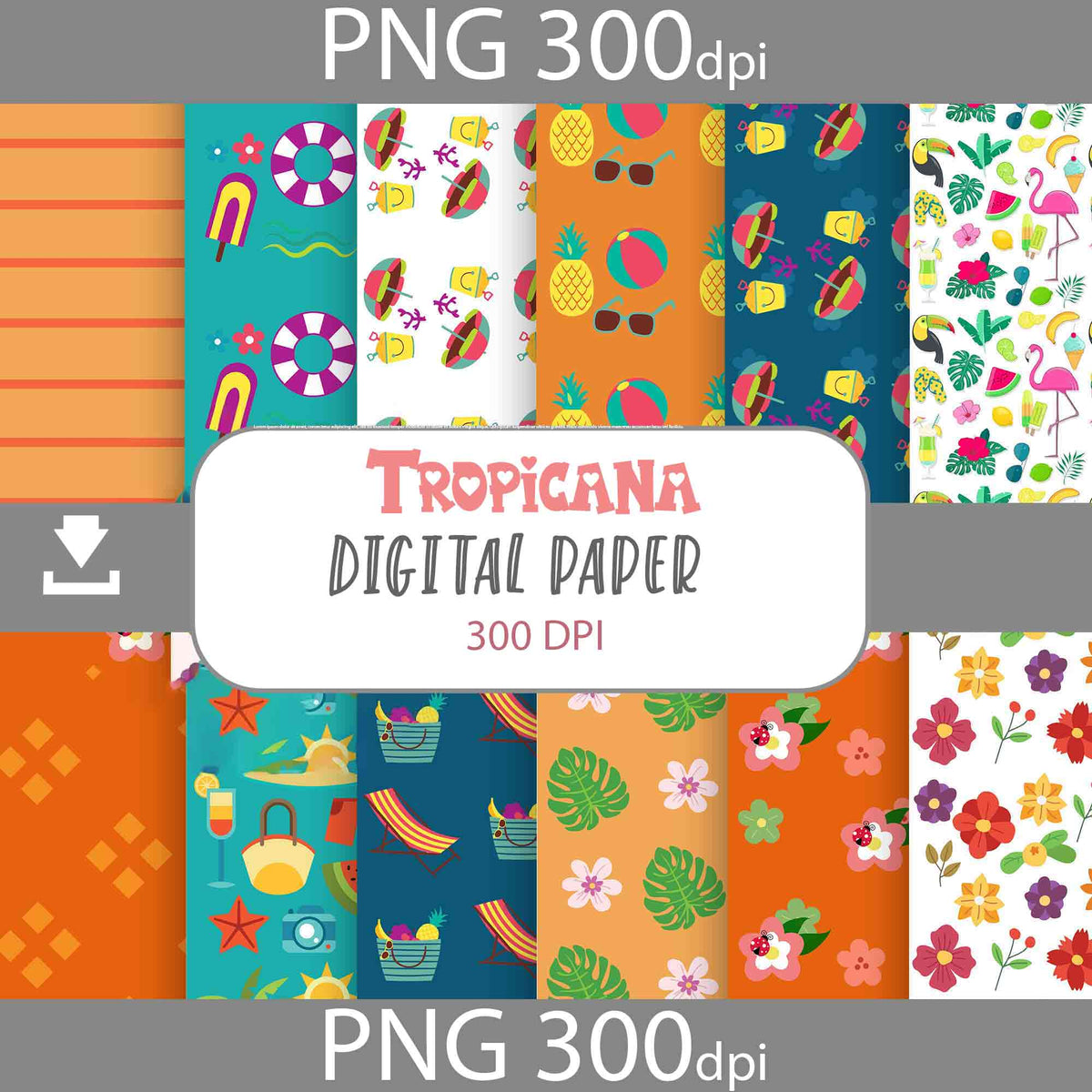 Tropicana Seamless Pattern, Digital Papers, Scrapbook Papers, Pattern ...
