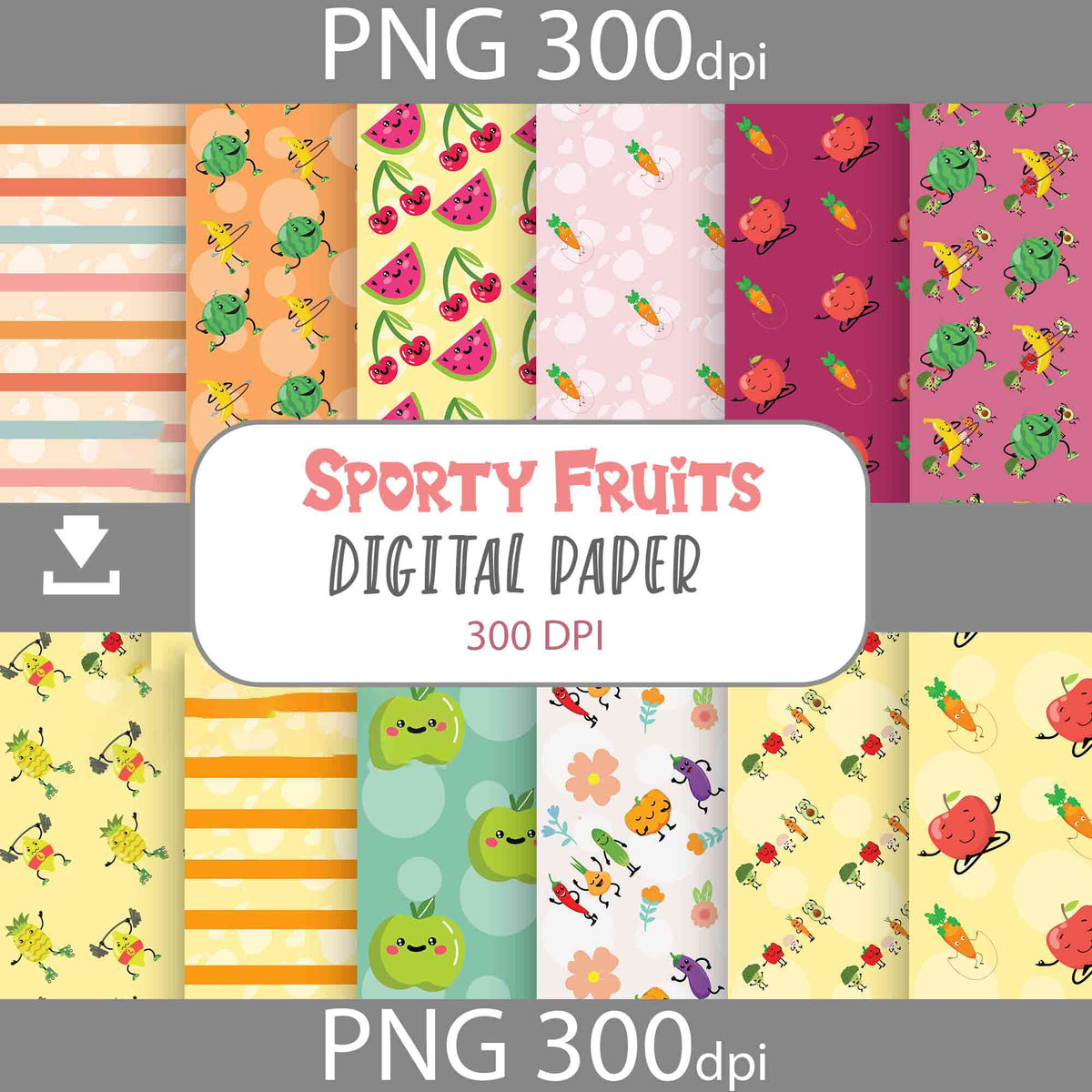 Sporty Fruits Seamless Pattern, Digital Papers, Scrapbook Papers ...