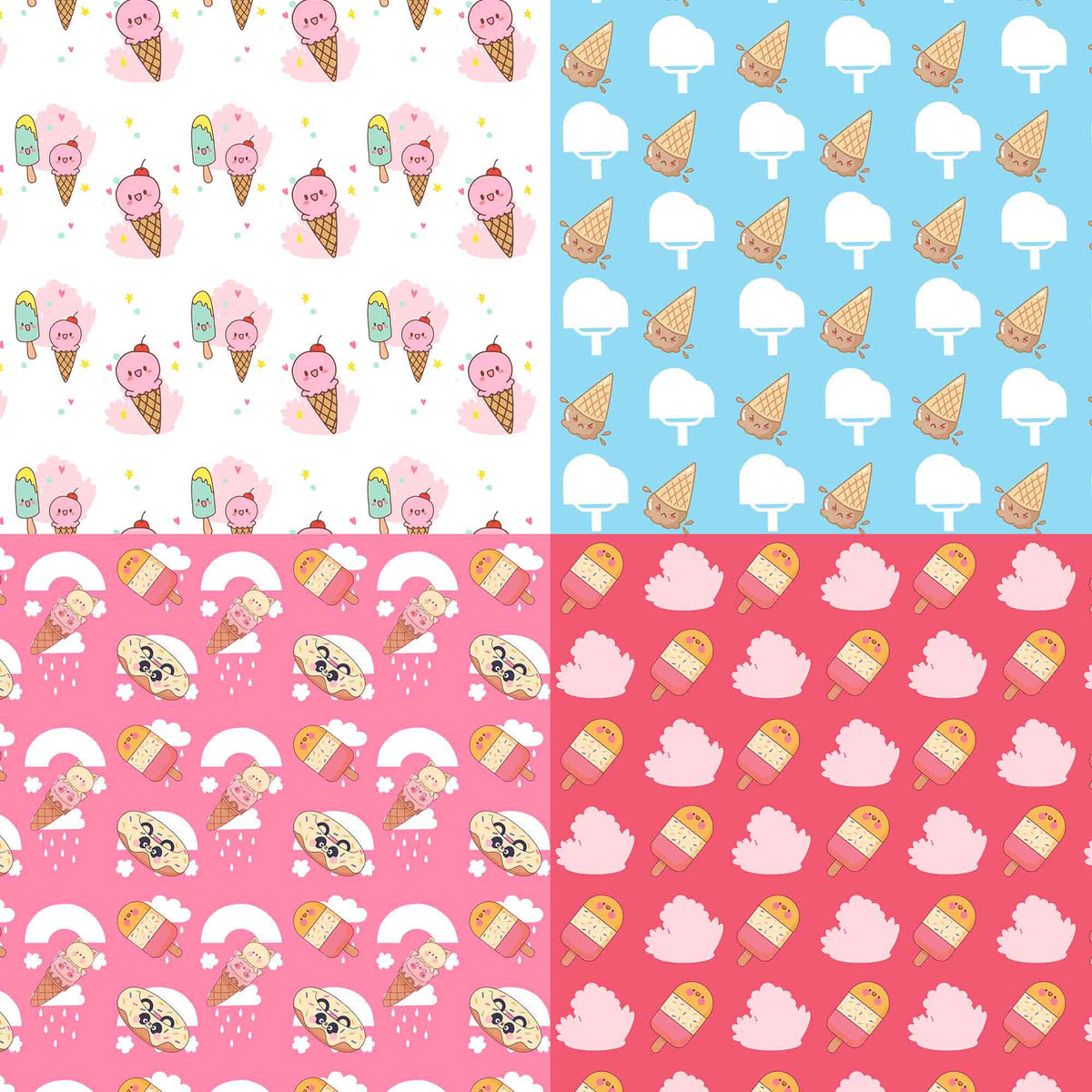 Cute Ice Cream Seamless Pattern, Digital Papers, Scrapbook Papers ...