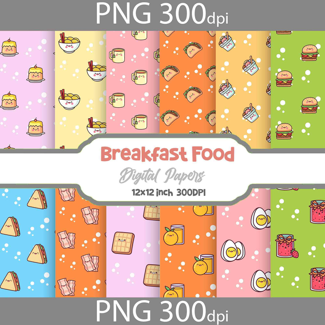 Breakfast Food Seamless Pattern, Digital Papers, Scrapbook Papers ...
