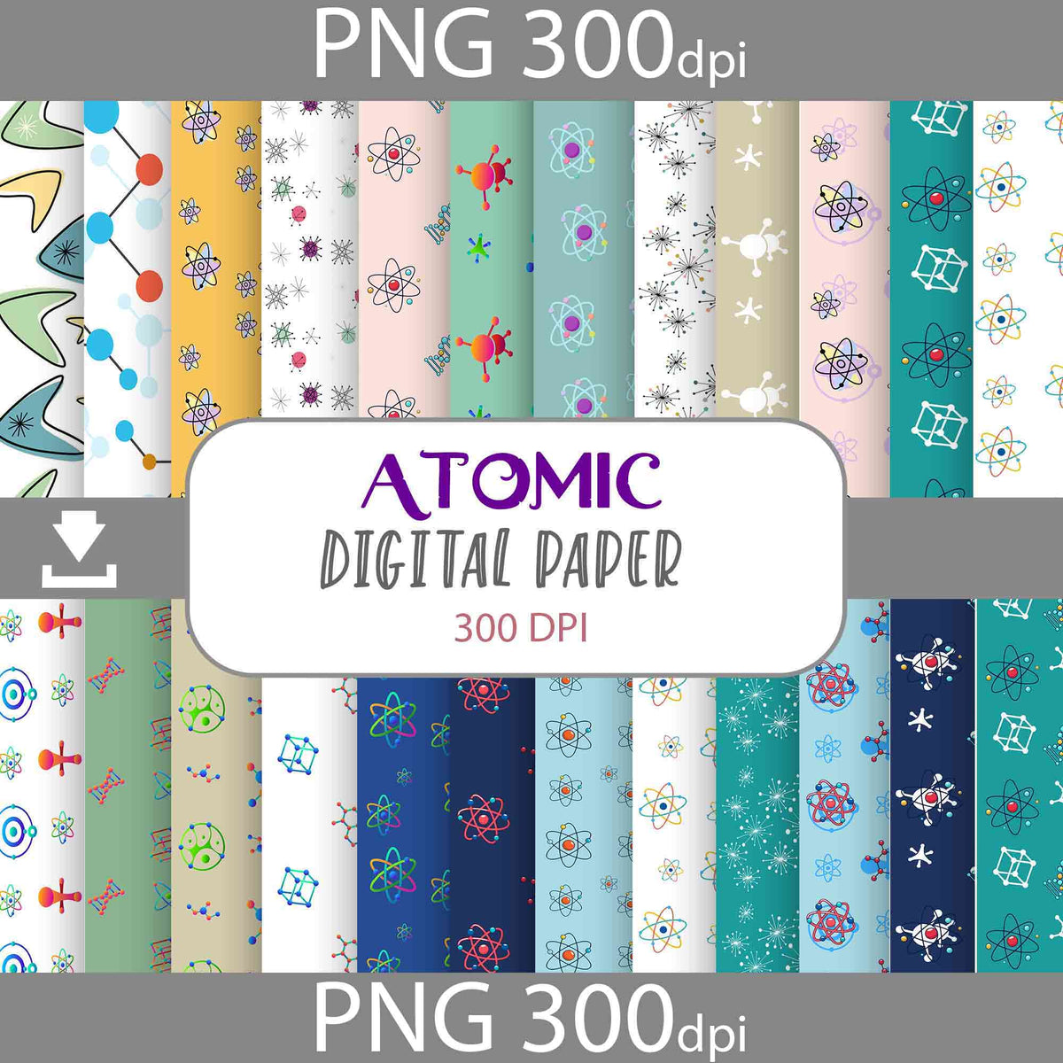 Atomic Seamless Pattern, Digital Papers, Scrapbook Papers, Pattern ...