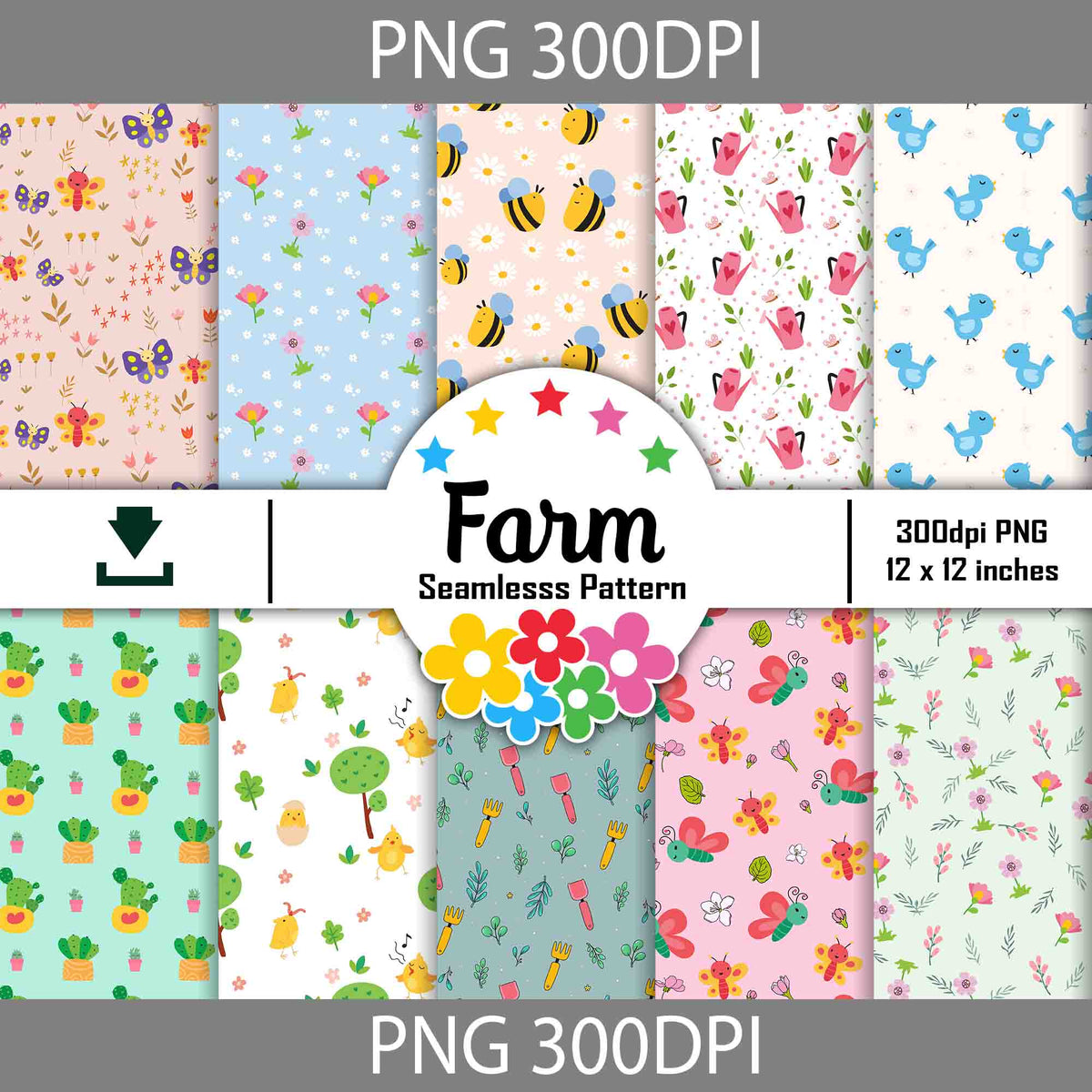 Farm Seamless Pattern, Digital Papers, Scrapbook Papers, Pattern Paper ...