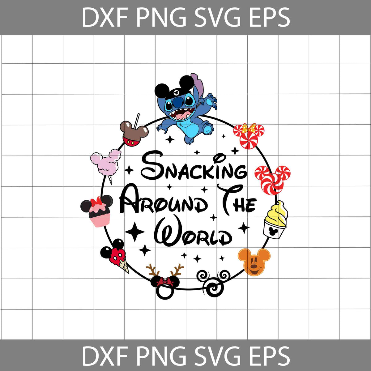 Stitch Snacks Mickey Mouse Ears Svg, Snacking Around The World Svg ...