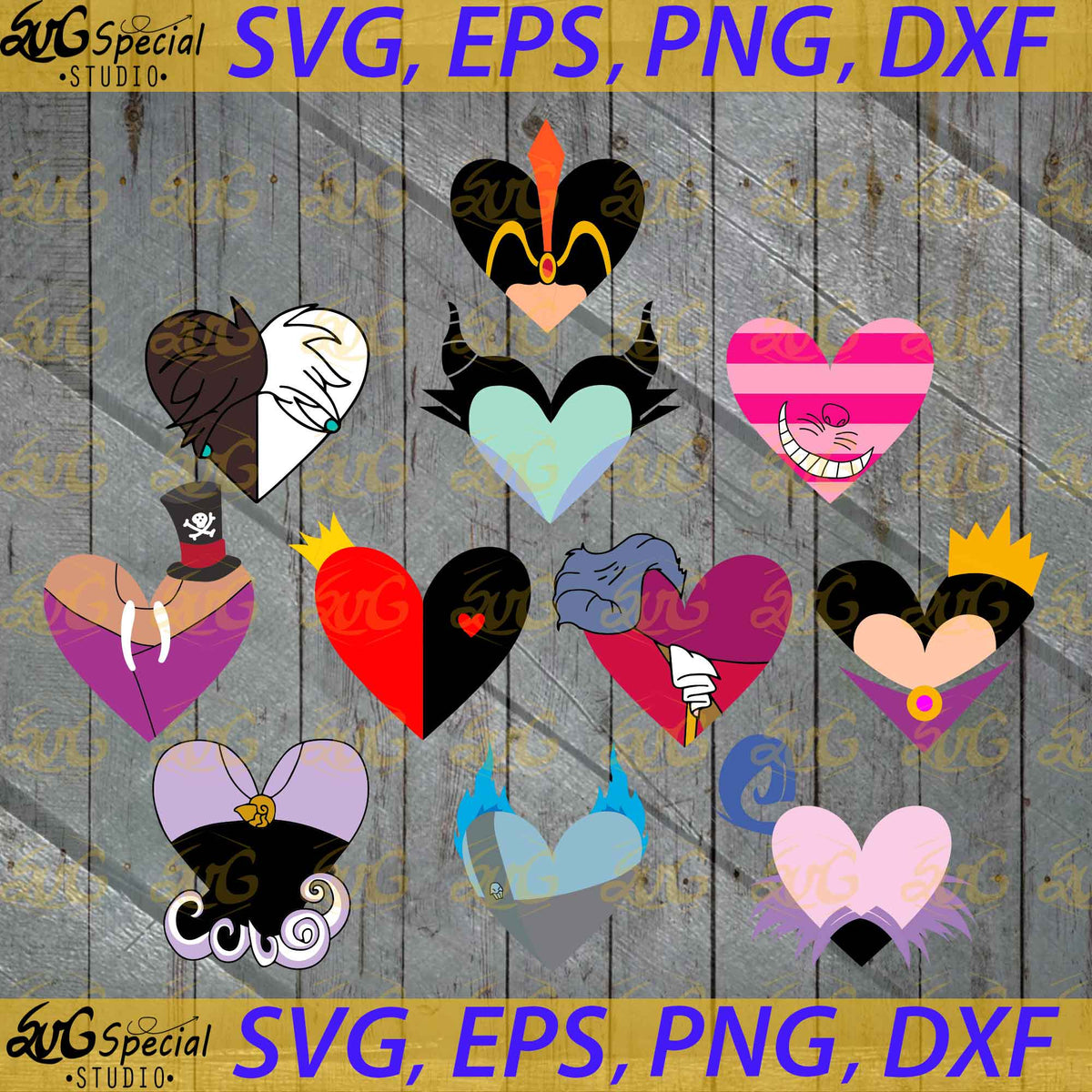 Heart Villains Svg, Bundle, Ursula svg, Maleficent Svg, Evilqueen Svg ...