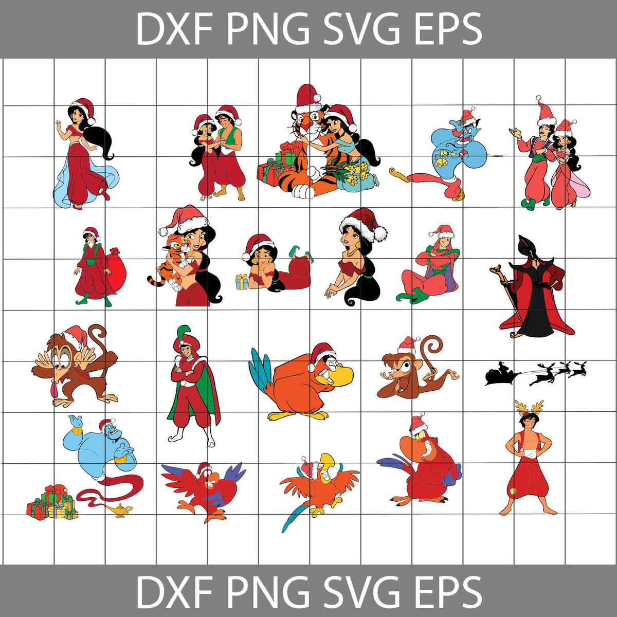 Aladdin Santa Svg, Jasmine Santa svg, Cartoon svg, Christmas SVg, Gift ...