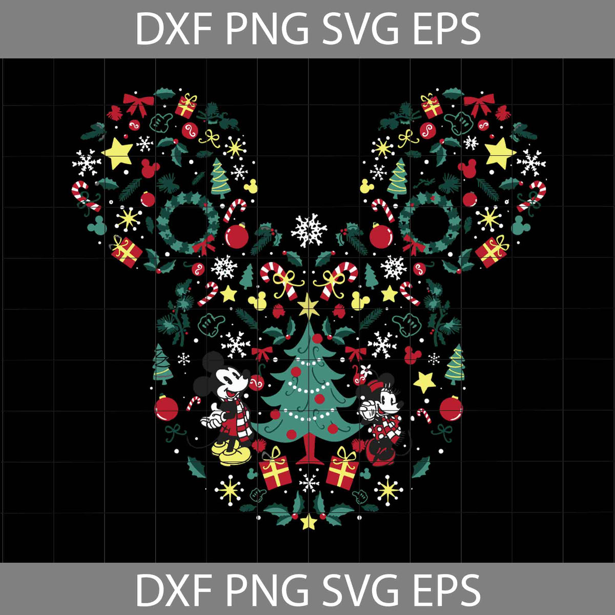 Mickey Head With Christmas Tree Svg, Mickey Head SVg, Cartoon Svg ...