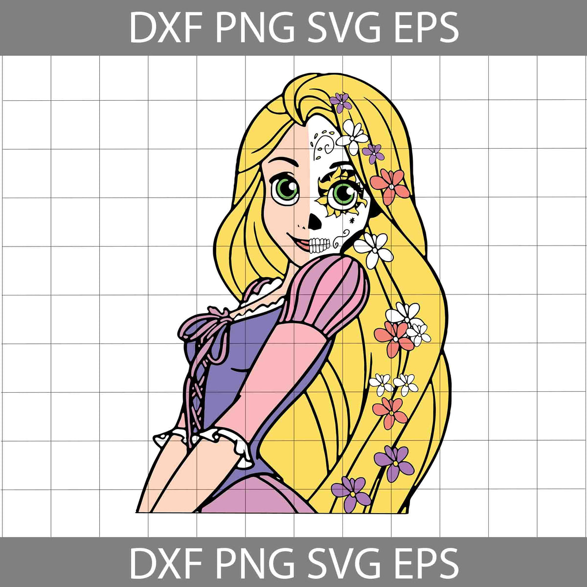 Rapunzel Sugar Skull Svg, Tangled Princess Svg, Cartoon svg, Halloween ...